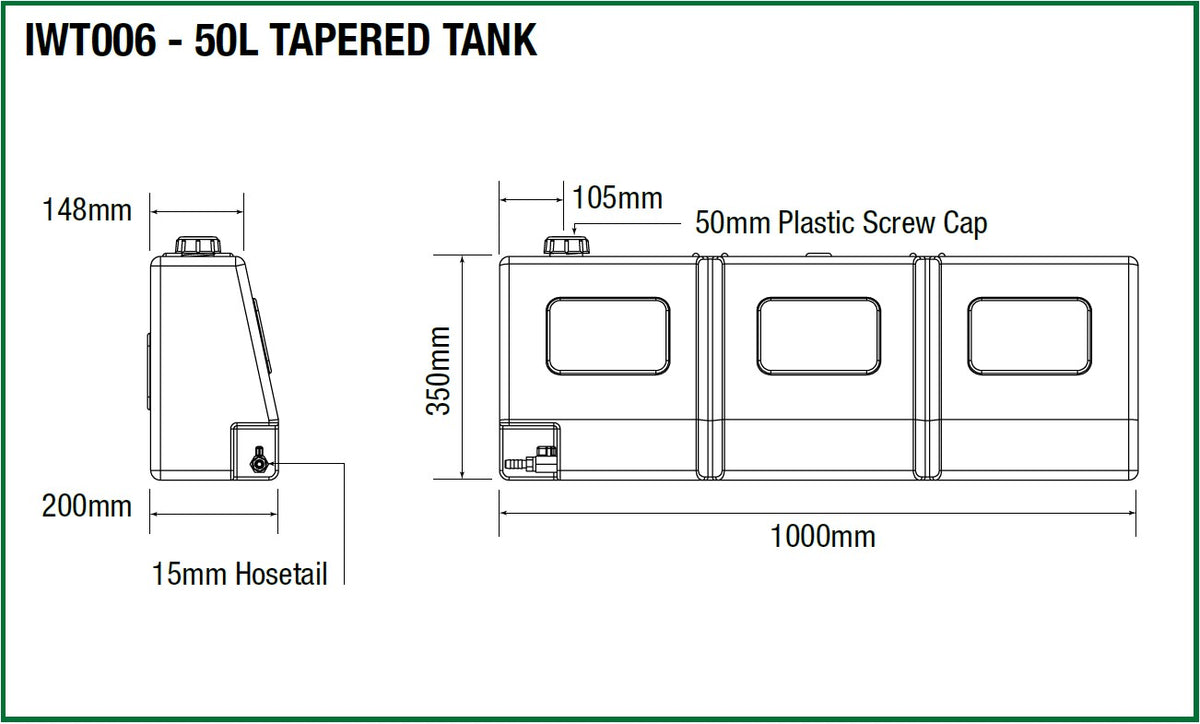 50L Tapered Water Tank - (1050 X 200 X 390MM*) – Sydney4x4